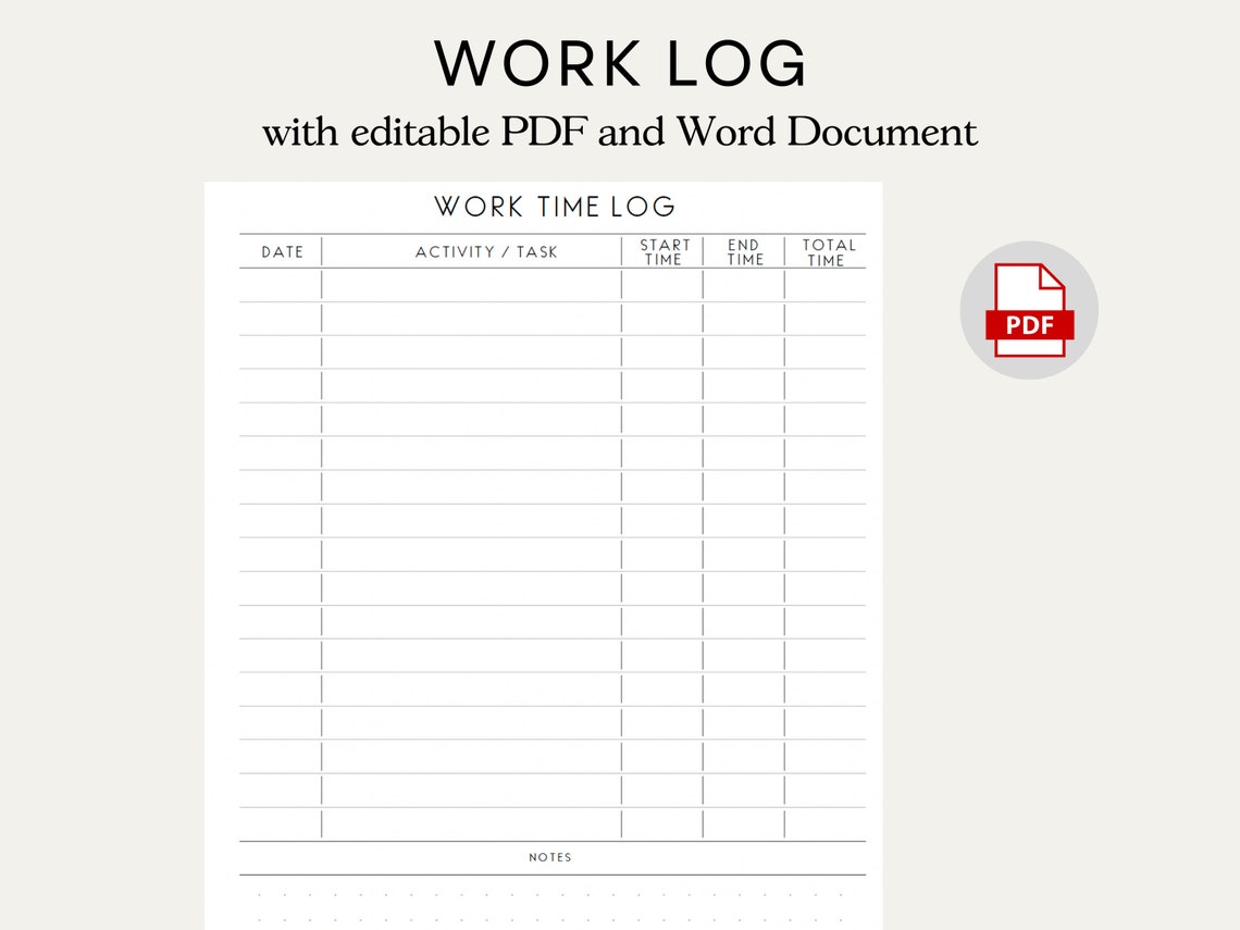 Work Log Printable. Time Spent Tracker. Time Log. Working Hours. Work ...