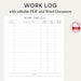 Work Log Printable. Time Spent Tracker. Time Log. Working Hours. Work ...