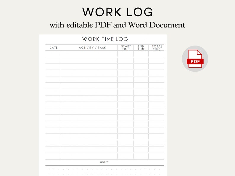 Work Log Printable. Time Spent Tracker. Time Log. Working Hours. Work ...