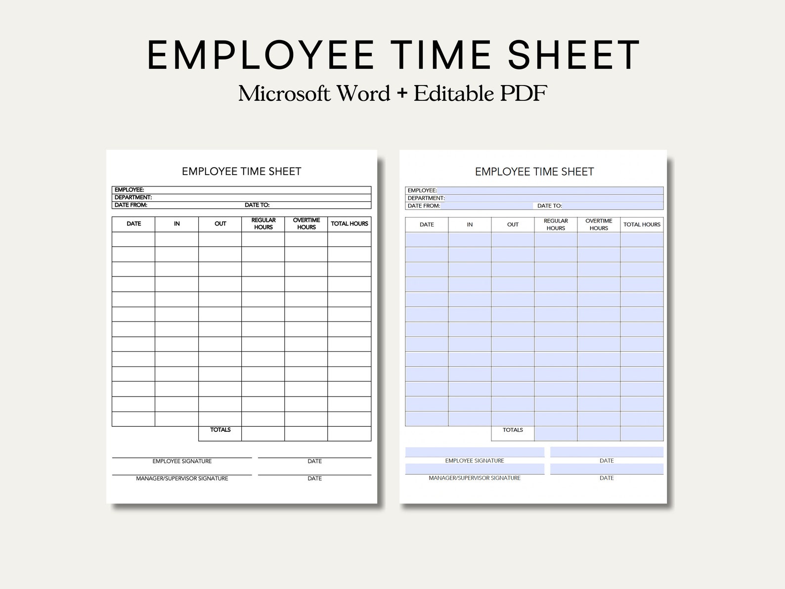 Employee Timesheet. Editable Timesheet. Printable Timesheet. Time Card ...
