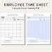 Employee Timesheet. Editable Timesheet. Printable Timesheet. Time Card ...