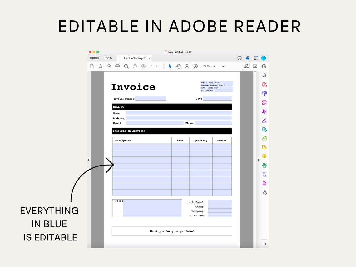 Invoice Template Pdf/word. Business Invoice. Invoice Word. Editable ...