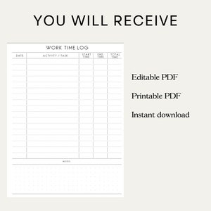 Work Log Printable. Time Spent Tracker. Time Log. Working Hours. Work ...