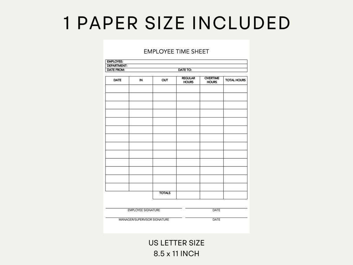 Employee Timesheet. Editable Timesheet. Printable Timesheet. Time Card ...
