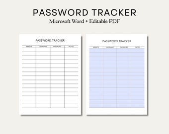 Printable Password Tracker. Password Log and Password Keeper. Digital ...