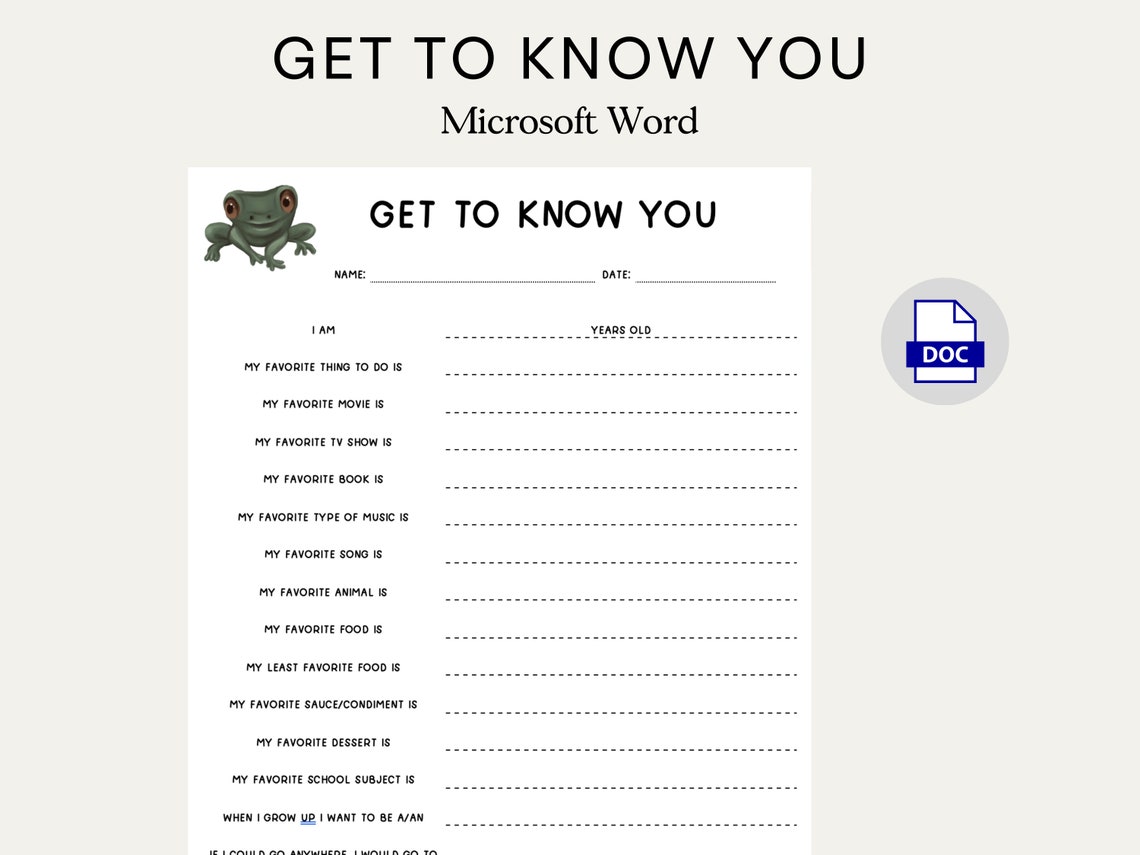 Editable Get to Know You Worksheet. Digital Classroom Worksheet. Team ...