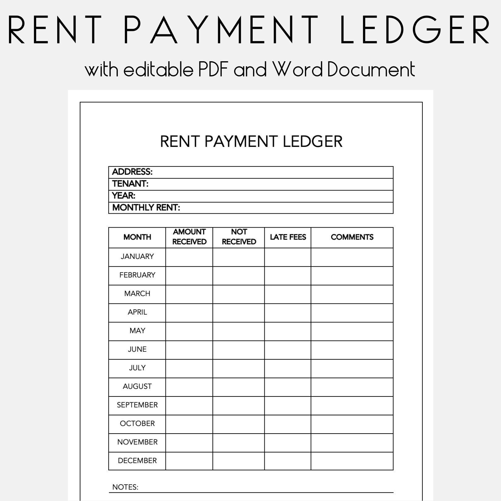 Rent Payment Ledger. Monthly Yearly Rent Payment Tracker. - Etsy
