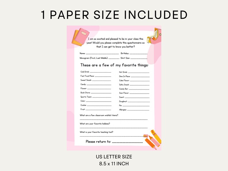 Teacher Questionnaire Printable. Back to School Questionnaire Printable ...