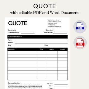 Quote Template. Pdf/microsoft Word. Quote Form. Job Quote. Job Proposal ...