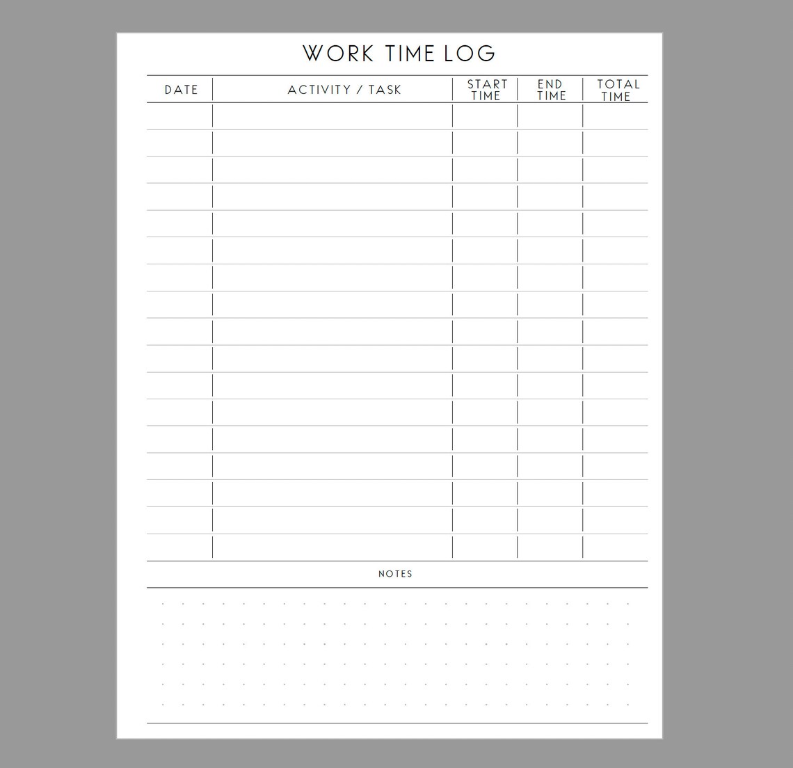 Work Log Printable. Time Spent Tracker. Time Log. Working | Etsy