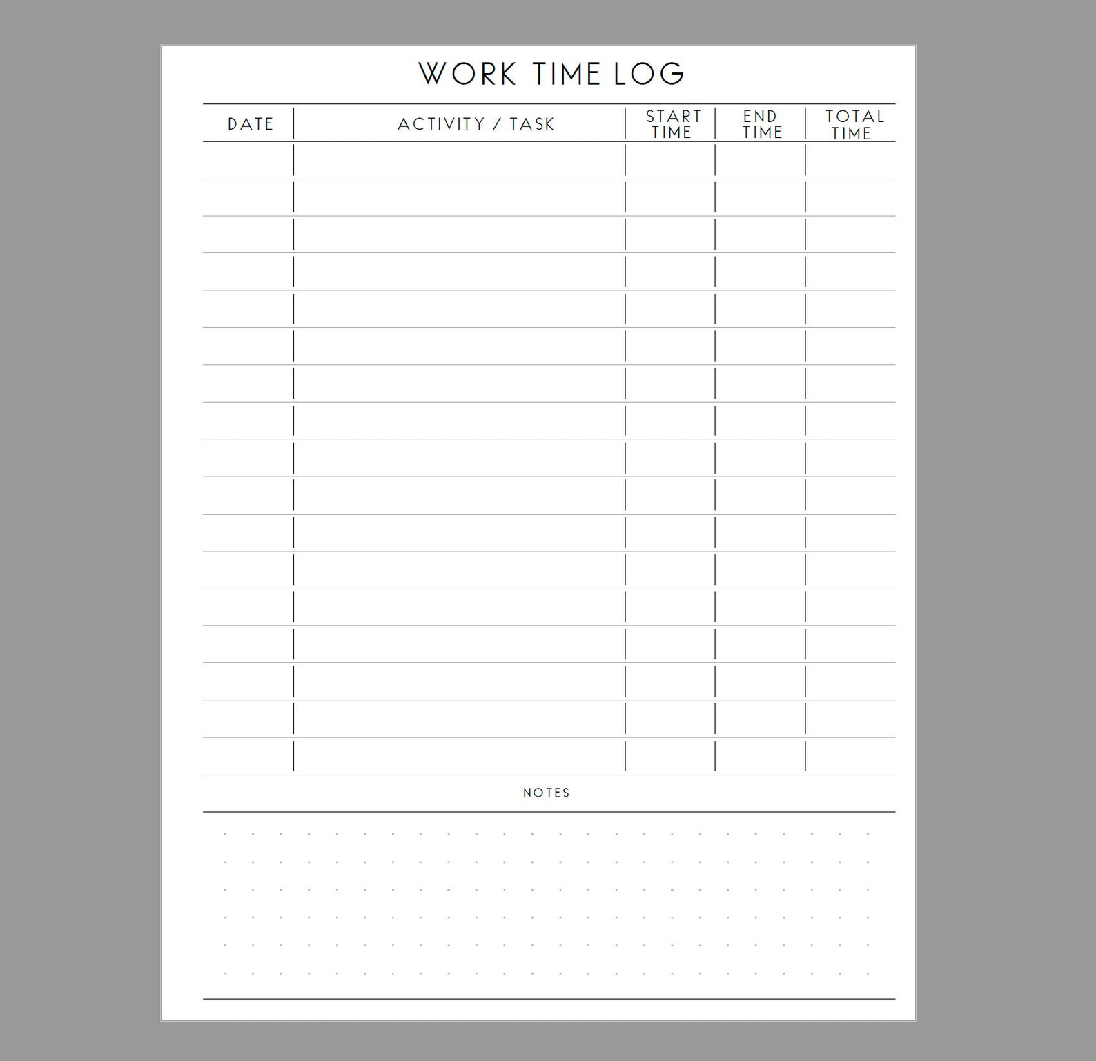 Work Log Printable. Time Spent Tracker. Time Log. Working - Etsy