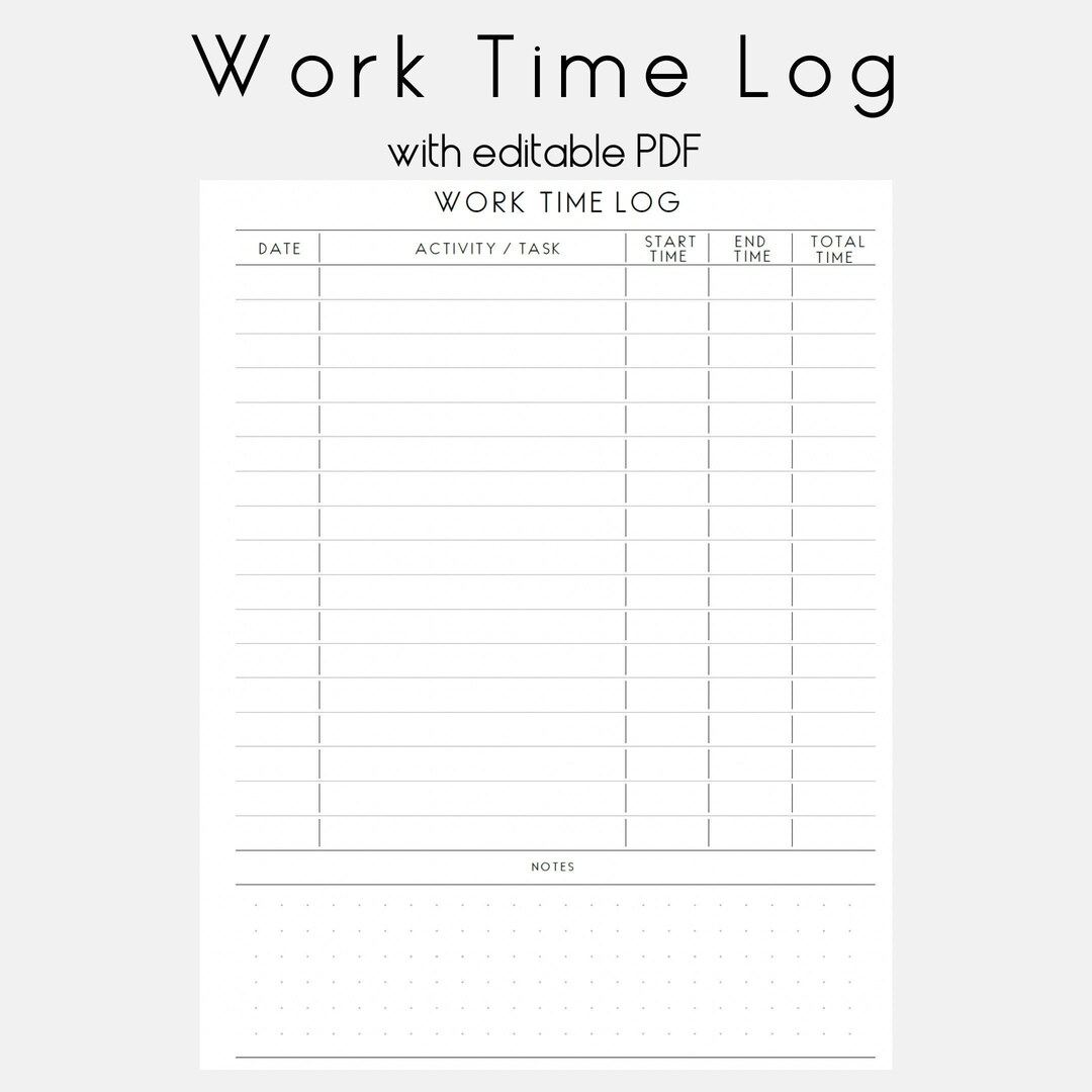 Work Log Printable. Time Spent Tracker. Time Log. Working - Etsy