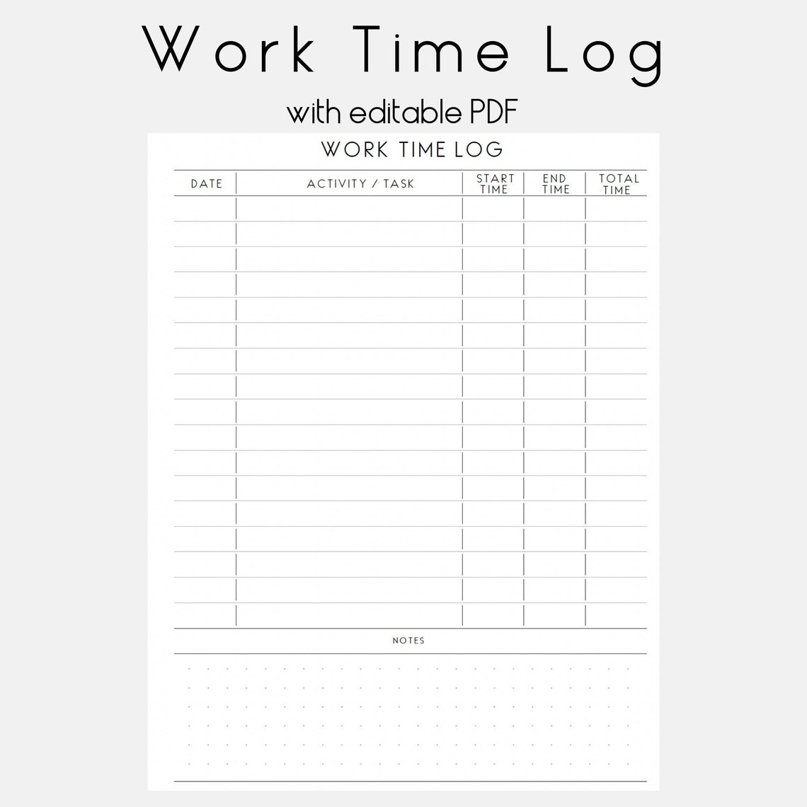 Work Log Printable. Time Spent Tracker. Time Log. Working - Etsy