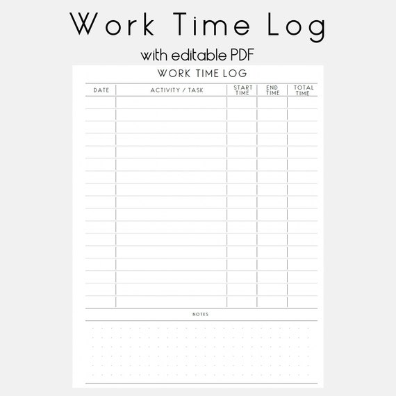 Work Log Printable. Time Spent Tracker. Time Log. Working | Etsy