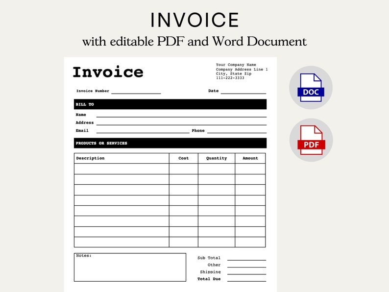 Invoice Template Pdf/word. Business Invoice. Invoice Word. Editable ...
