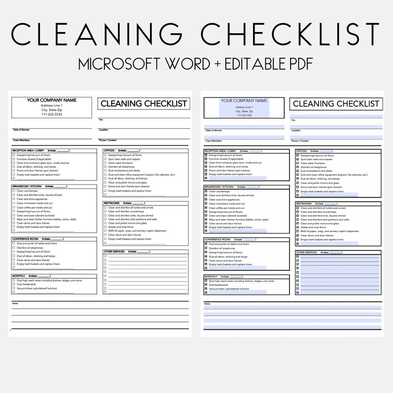 Professional Residential Cleaning Checklist. Editable House | Etsy