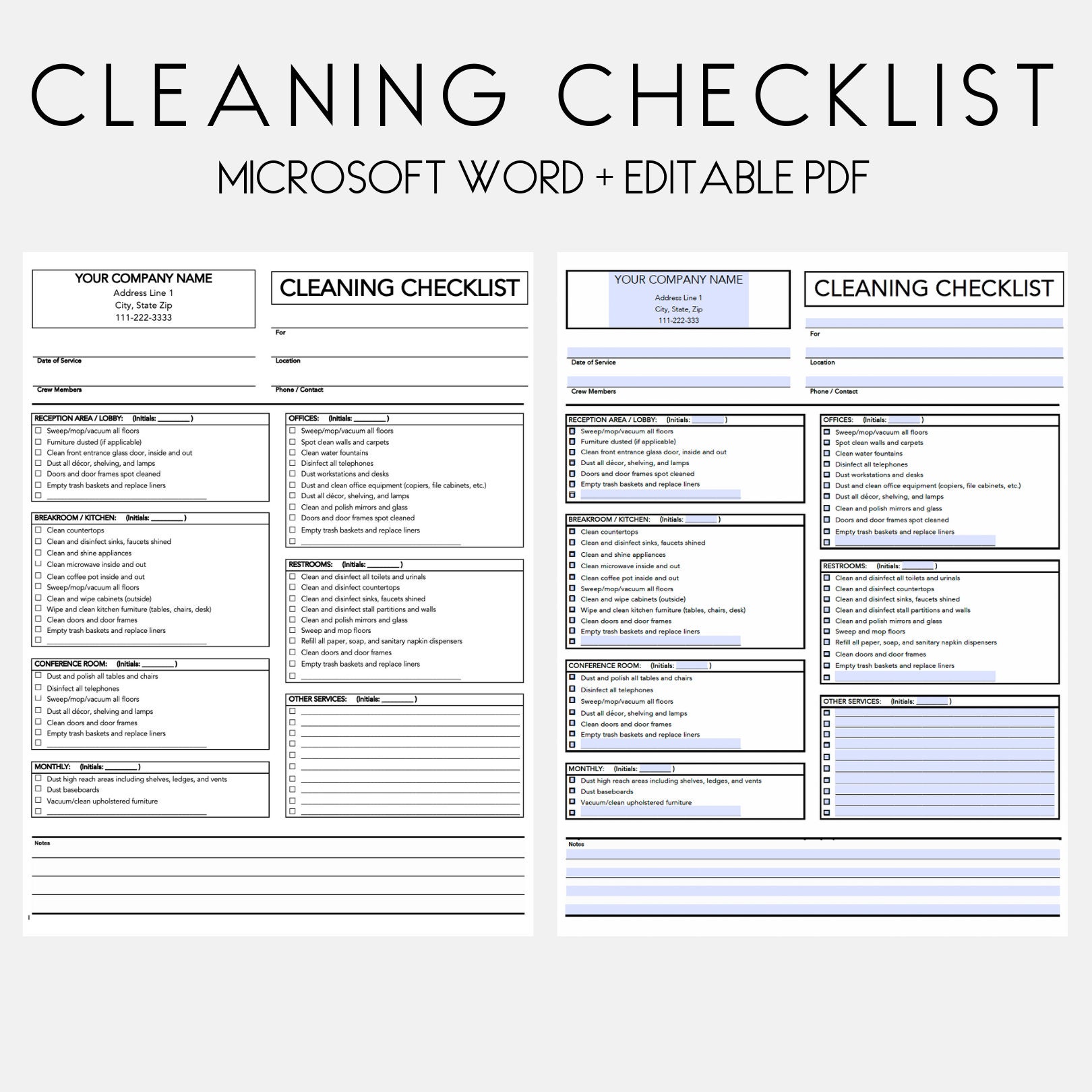 Professional Residential Cleaning Checklist. Editable House | Etsy