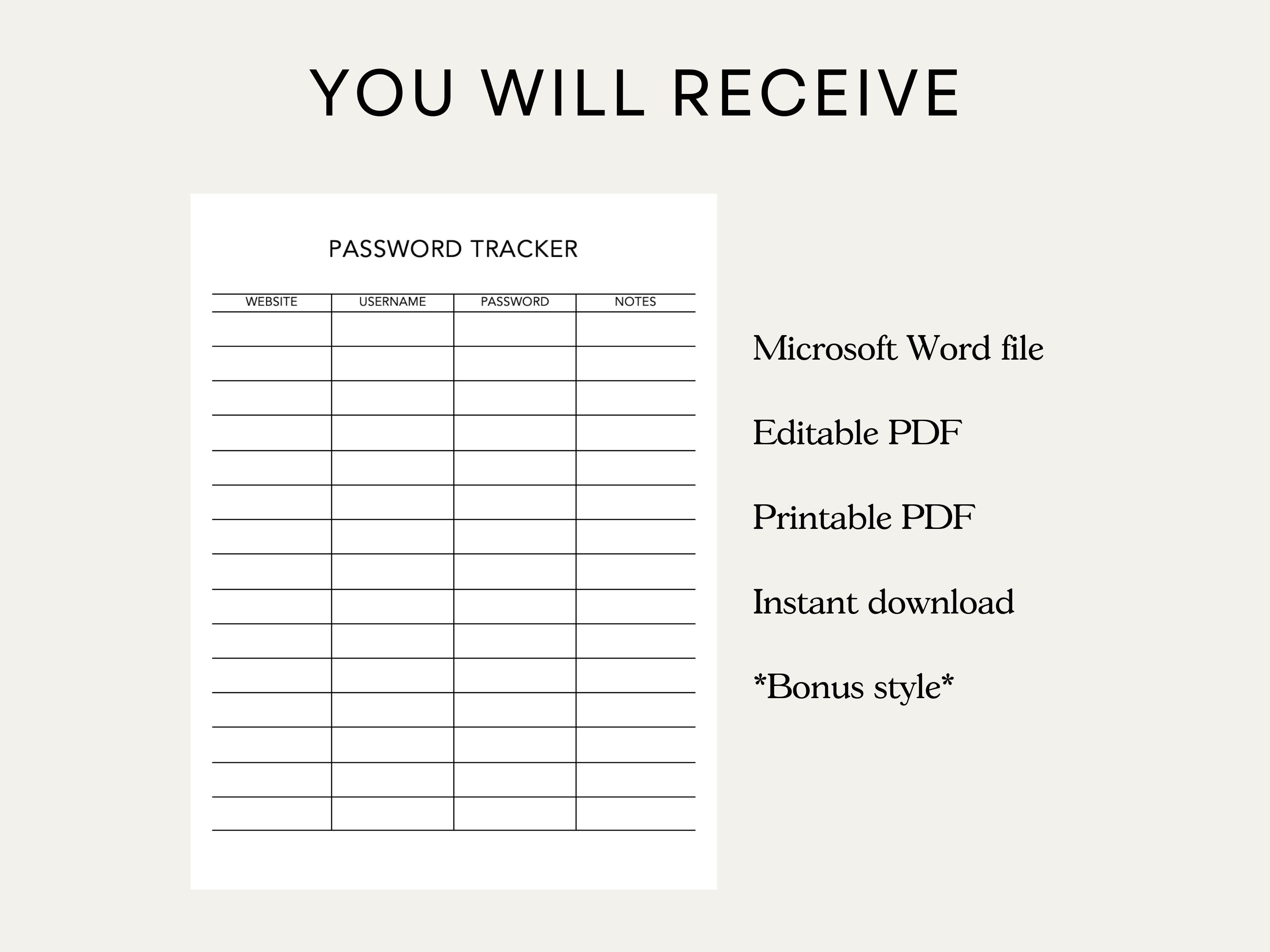 Printable Password Tracker. Password Log and Password Keeper. Digital ...