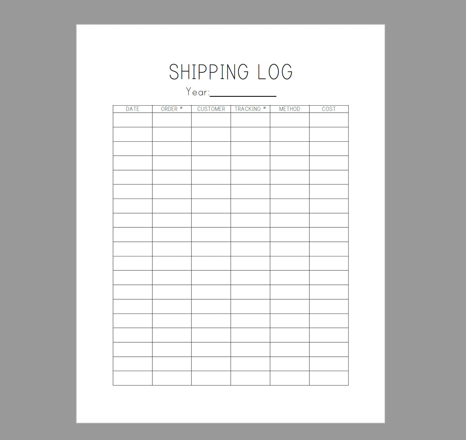 Order Shipping Log Printable. Business Cost Tracker. Postage | Etsy