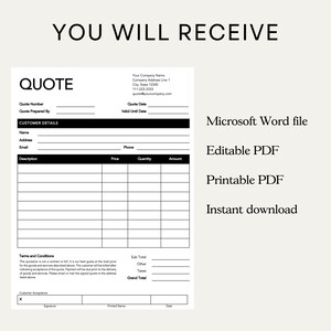 Quote Template. Pdf/microsoft Word. Quote Form. Job Quote. Job Proposal ...