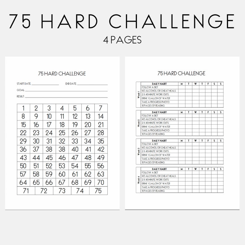 75 Soft Challenge Tracker. 75 Day Bundle Challenge Printable. - Etsy