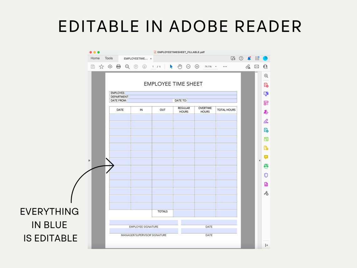 Employee Timesheet. Editable Timesheet. Printable Timesheet. Time Card ...