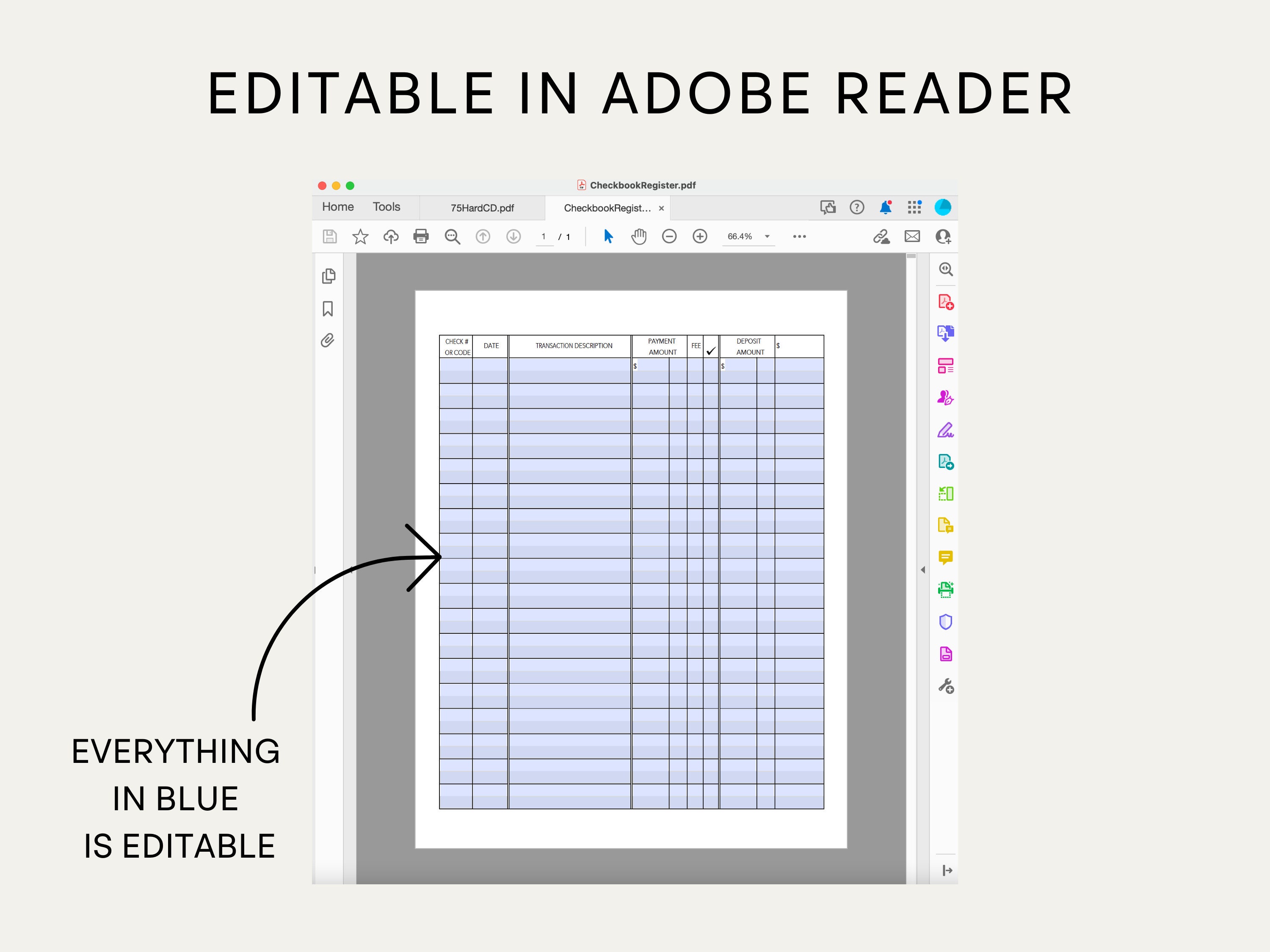 Printable Checkbook Register. PDF File. Prints on 8 1/2 X 11 Inch Paper ...