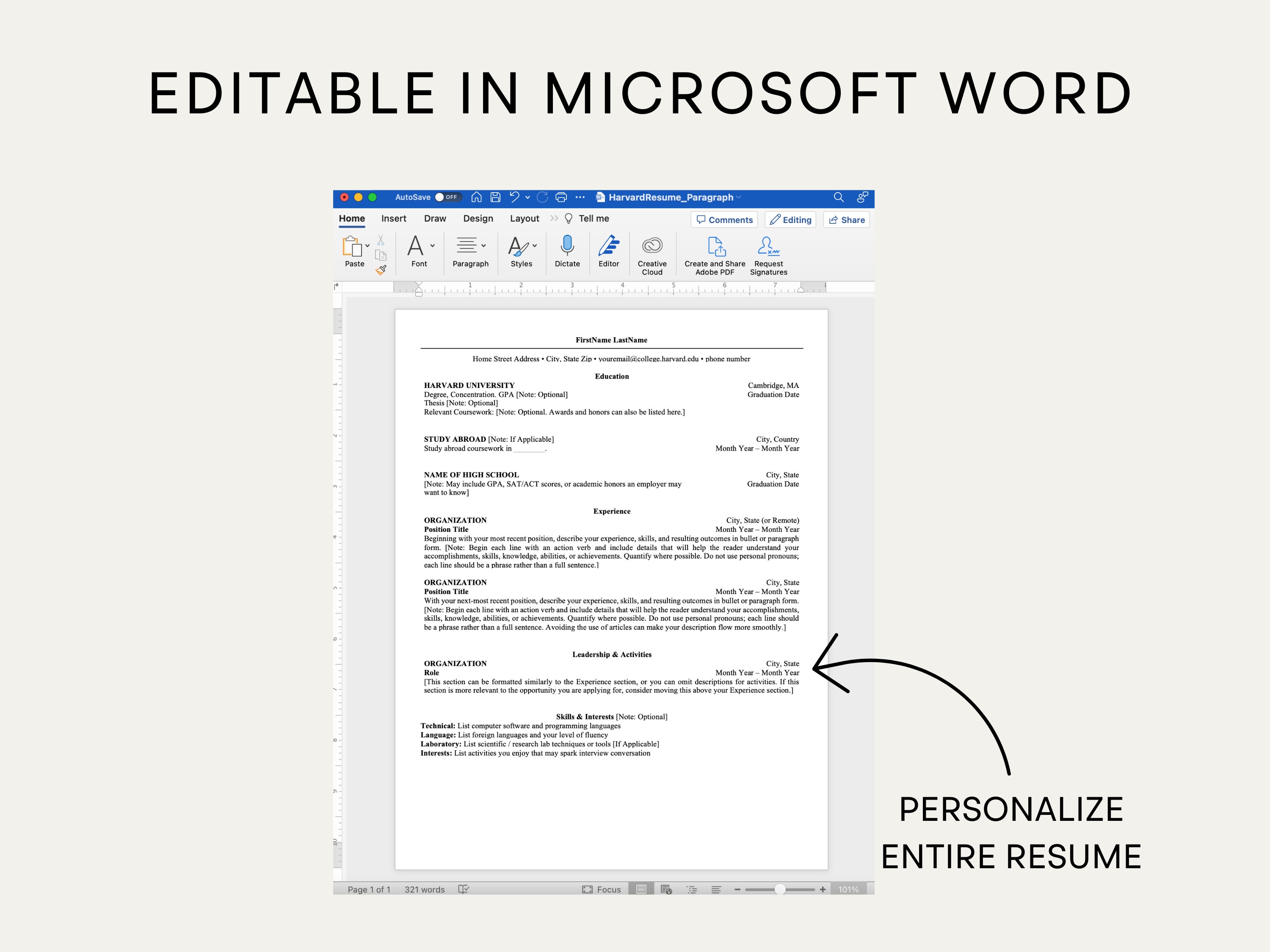 Clean Modern Resume Template Microsoft Word. Harvard Modern CV Template ...