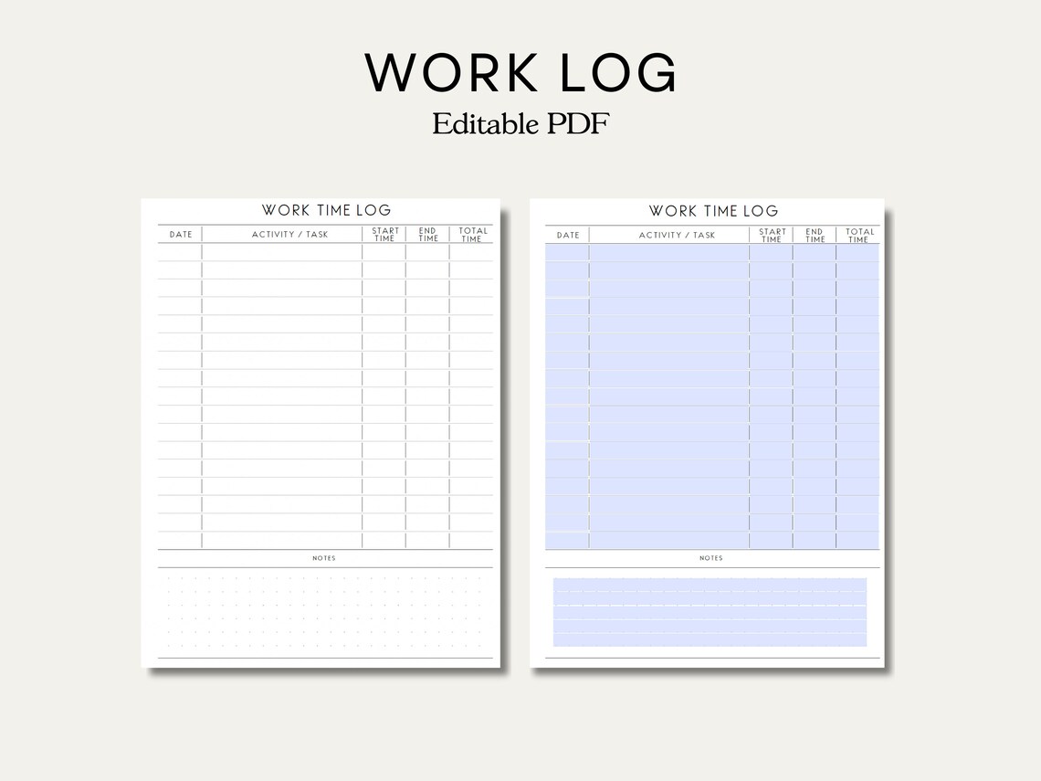 Work Log Printable. Time Spent Tracker. Time Log. Working Hours. Work ...