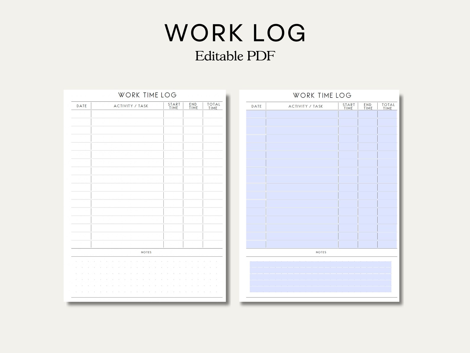 Work Log Printable. Time Spent Tracker. Time Log. Working Hours. Work ...