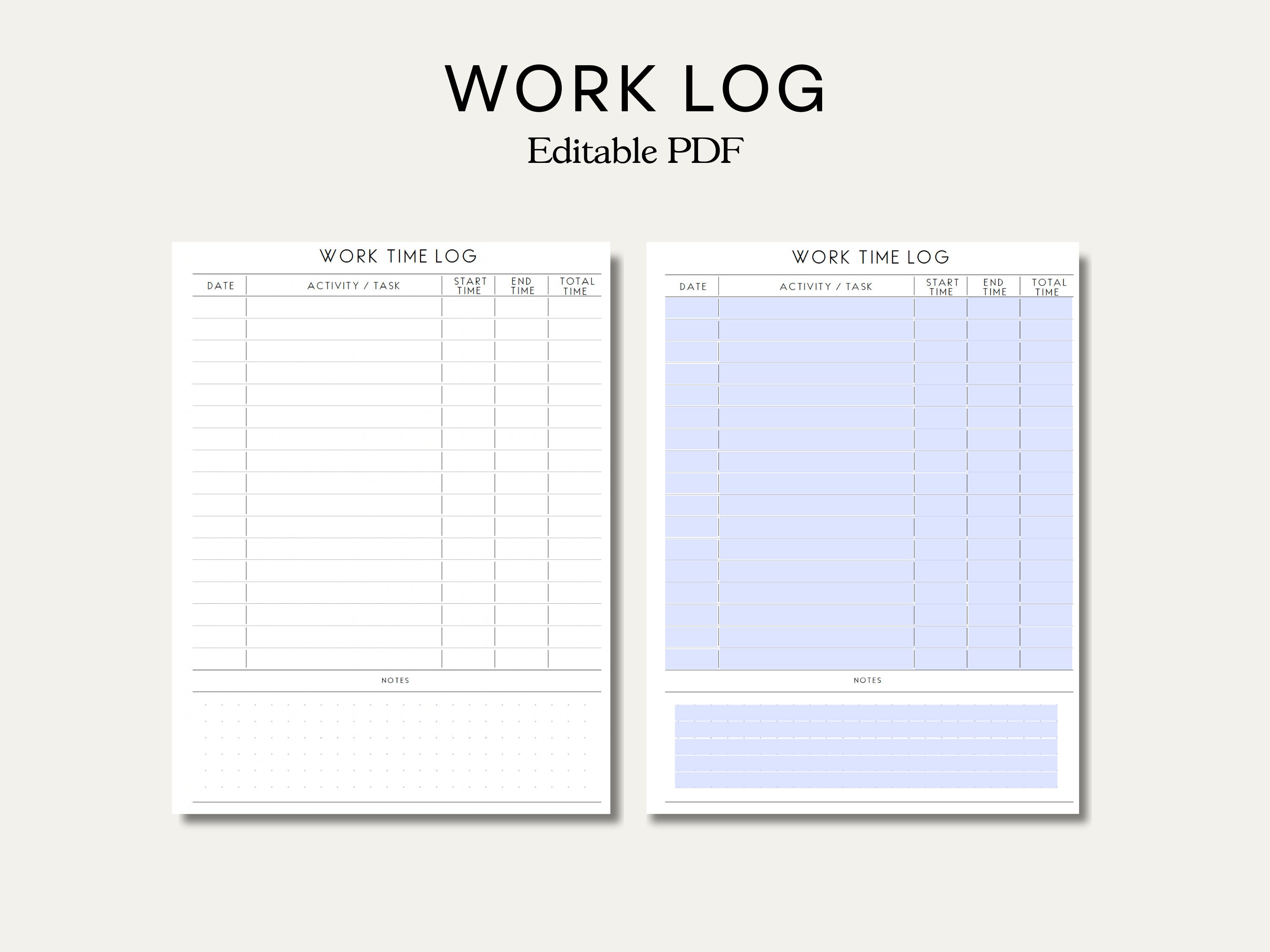 Work Log Printable. Time Spent Tracker. Time Log. Working Hours. Work ...