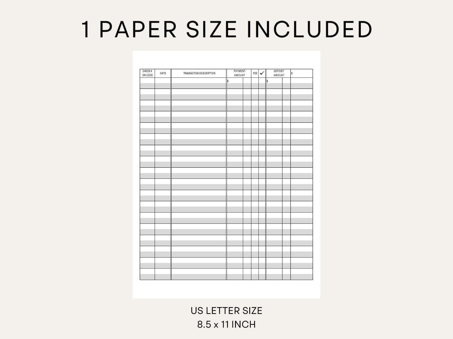 Printable Checkbook Register. PDF File. Prints on 8 1/2 X 11 Inch Paper ...