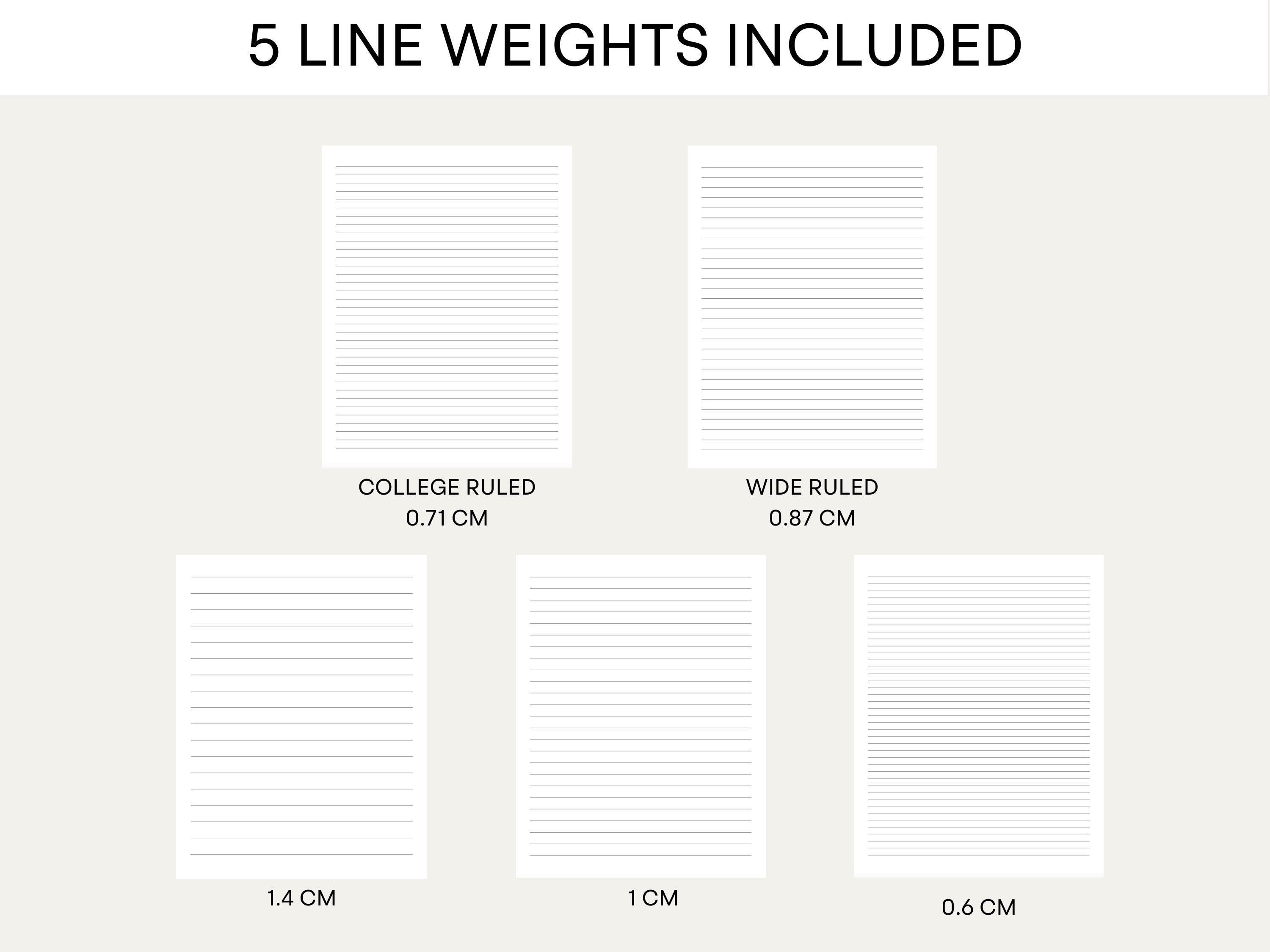 Printable Lined Paper PDF. Wide Ruled Paper. College Ruled Paper ...