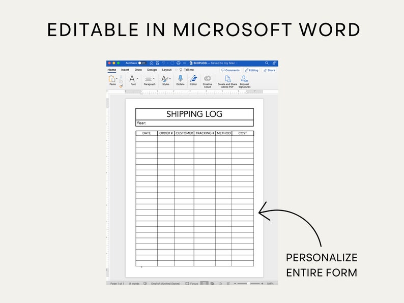 Order Shipping Log Printable. Business Cost Tracker. Postage Costs ...