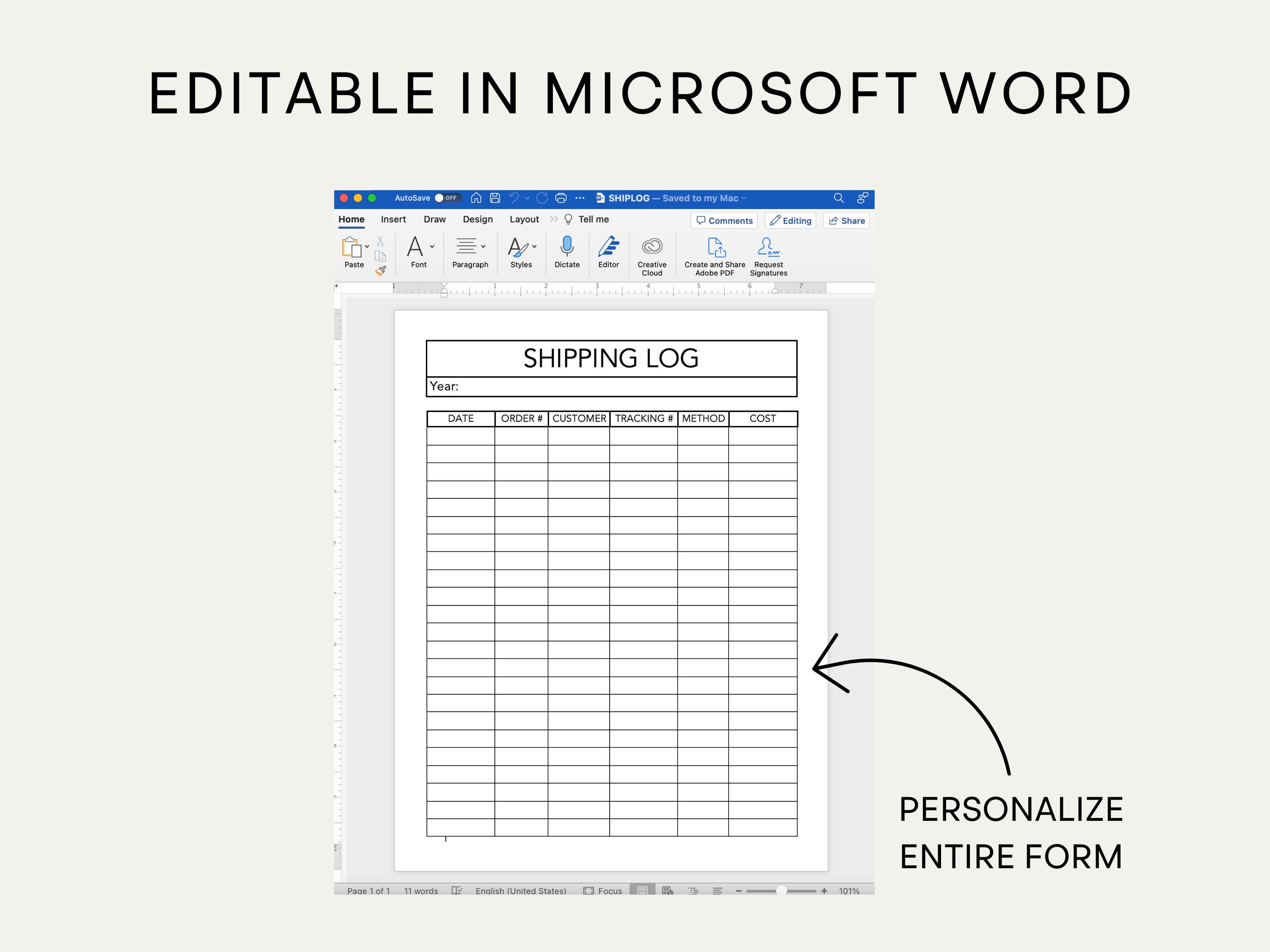 Order Shipping Log Printable. Business Cost Tracker. Postage Costs ...