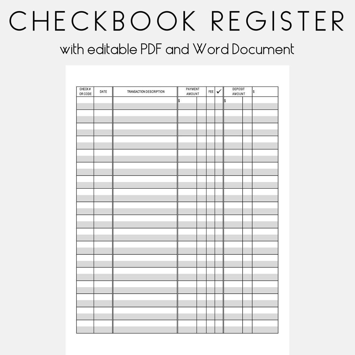 Printable Checkbook Register. PDF File. Prints on 8 1/2 X 11 - Etsy