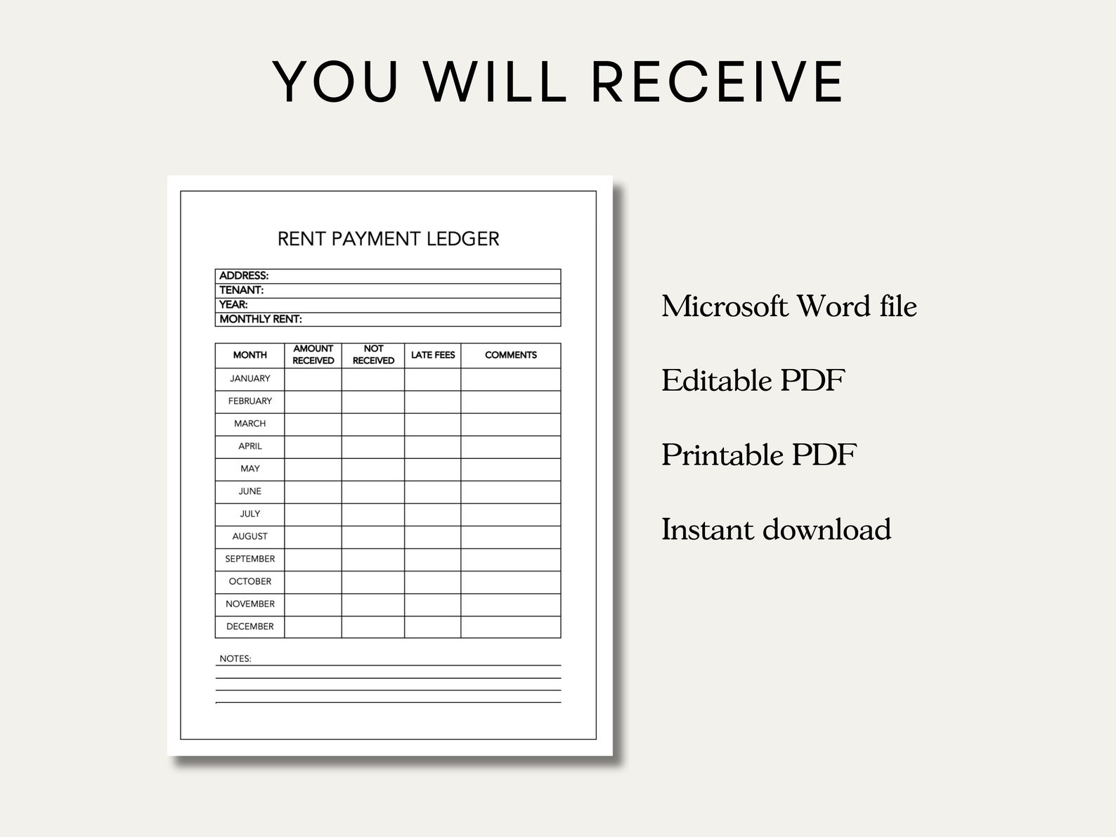 Rent Payment Ledger. Monthly Yearly Rent Payment Tracker. Rental ...