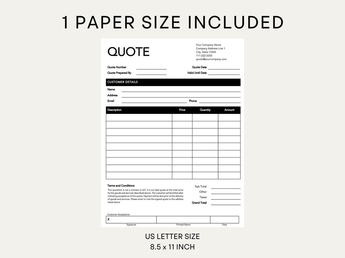 Quote Template. Pdf/microsoft Word. Quote Form. Job Quote. Job Proposal ...