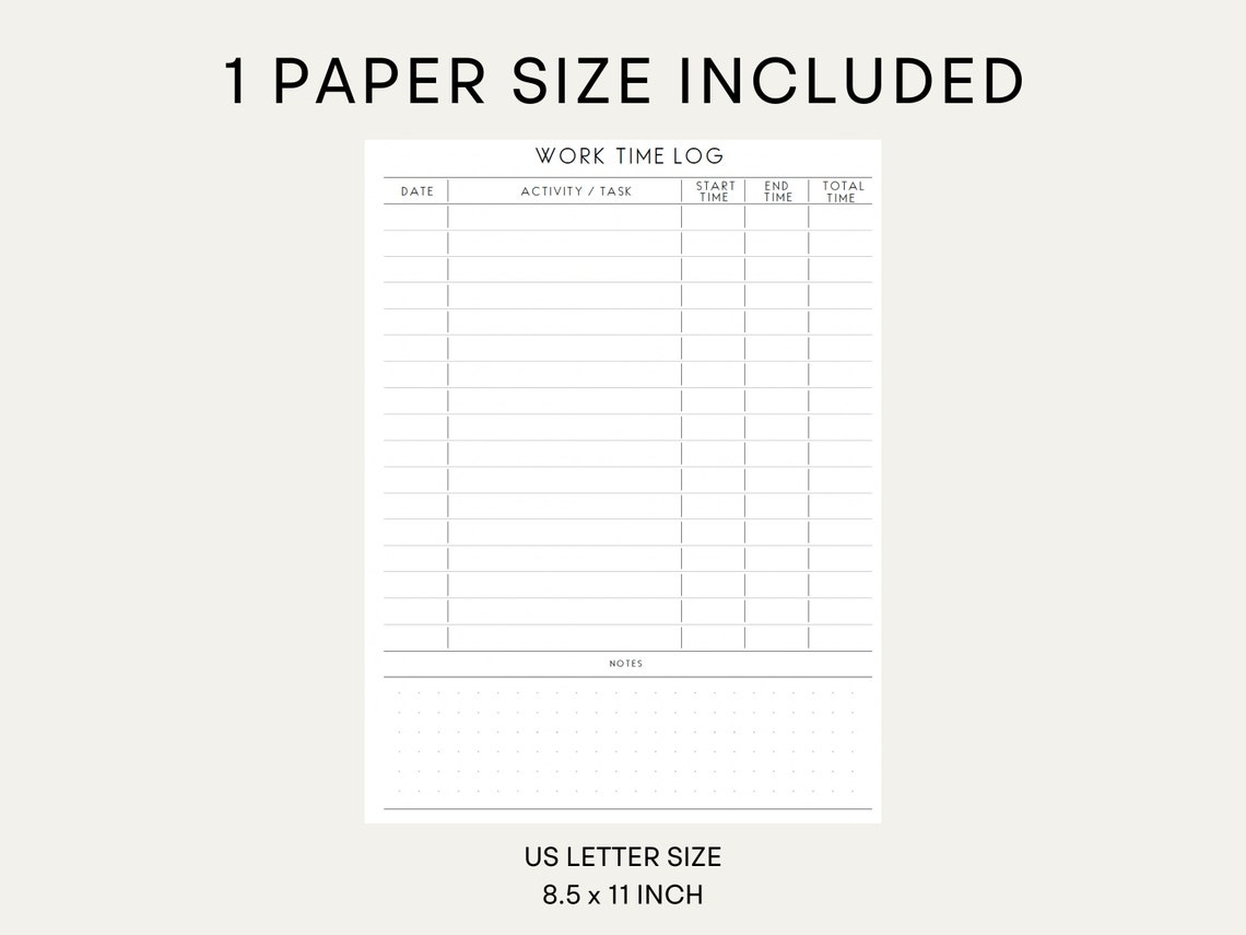 Work Log Printable. Time Spent Tracker. Time Log. Working Hours. Work ...