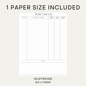 Work Log Printable. Time Spent Tracker. Time Log. Working Hours. Work ...