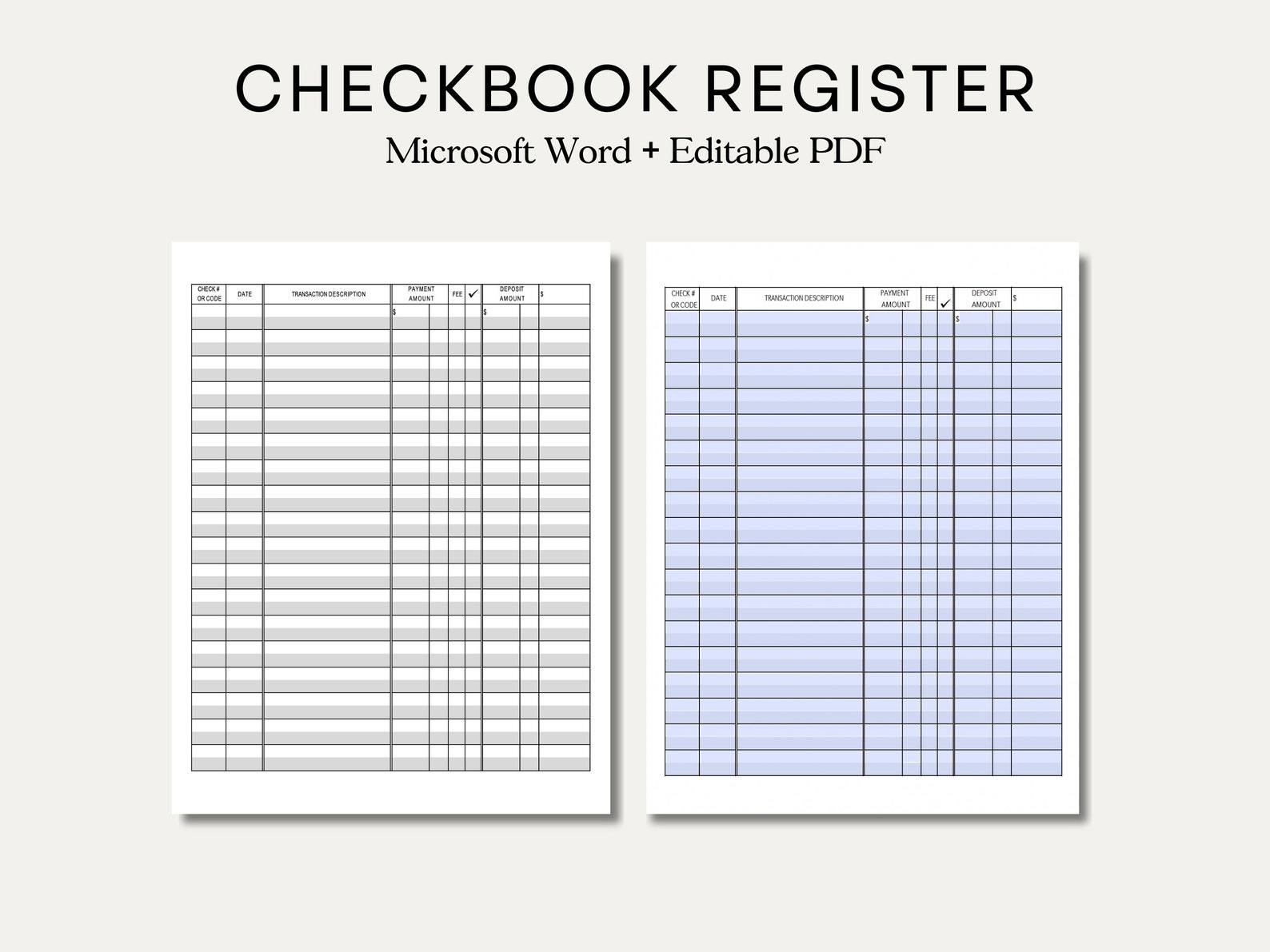 Printable Checkbook Register. PDF File. Prints on 8 1/2 X 11 Inch Paper ...
