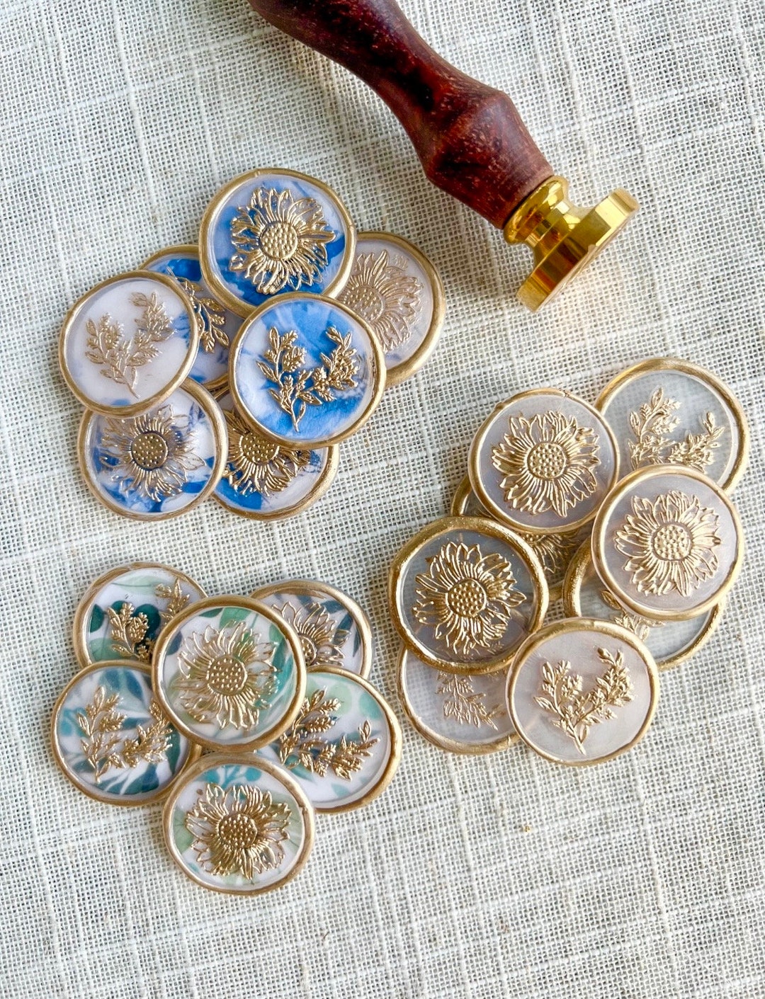 Set of 9 Floral Wax Seals | Gold Gilded Wax Seals | Wax Seal Stickers ...