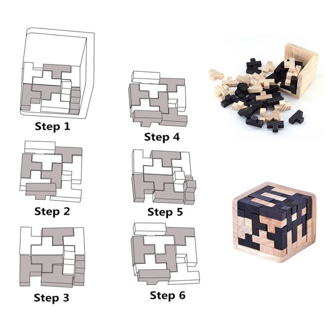 Interlocking Wooden Cube Puzzle Creative 3D Wooden Cube Puzzle | Etsy