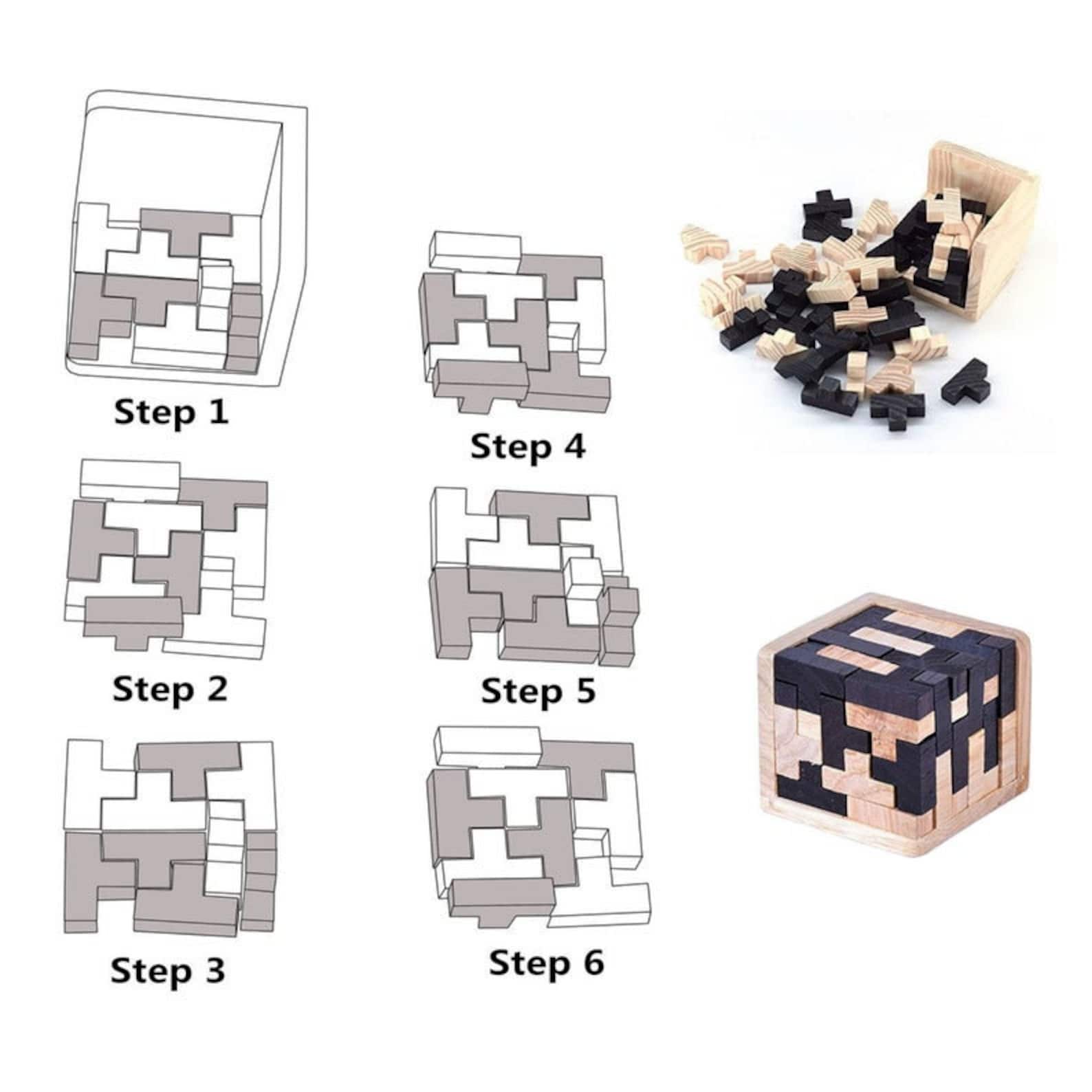 Interlocking Wooden Cube Puzzle Creative 3d Wooden Cube Puzzle Etsy