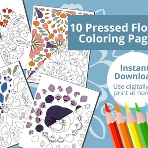 10 Pack, Pressed Flowers Printable Coloring Page, Zen Mandala Coloring ...