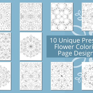 10 Pack, Pressed Flowers Printable Coloring Page, Zen Mandala Coloring ...