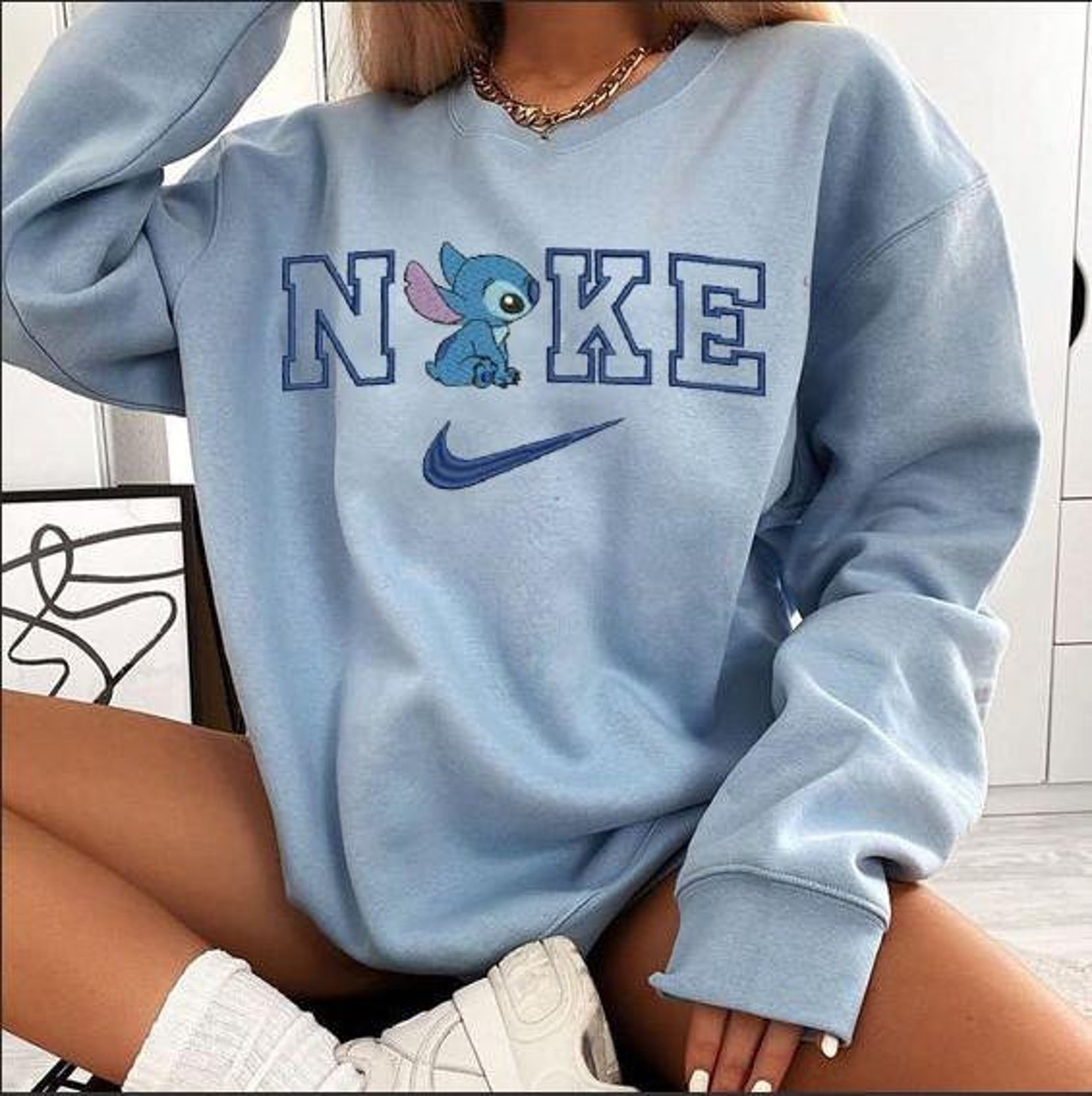 Nike Stitch Embroidered White Unisex crewneck Sweatshirt | Etsy