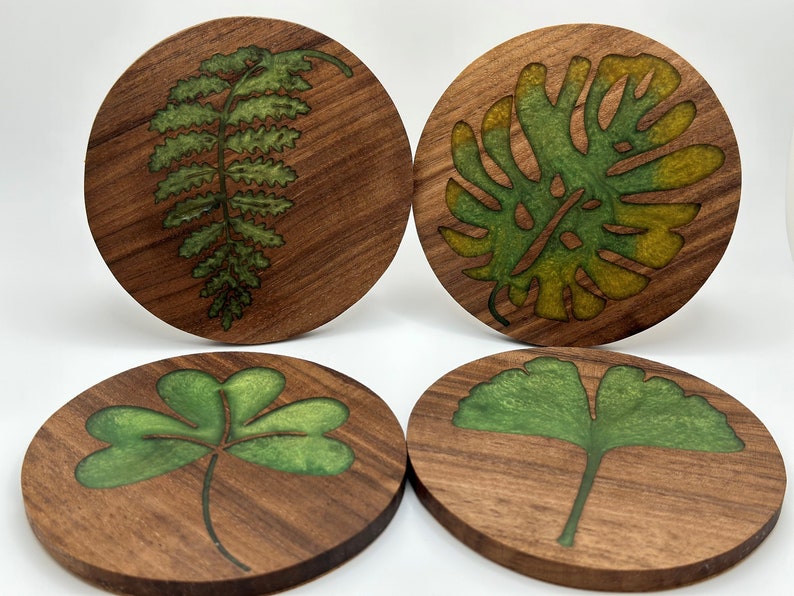 Handcrafted Plant Lover Wood Epoxy Coasters - Etsy