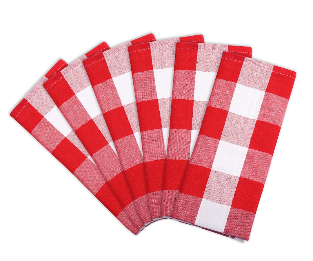 Cloth Dinner Napkins, Set of 6, Red and White Checkered Napkins, Cotton ...