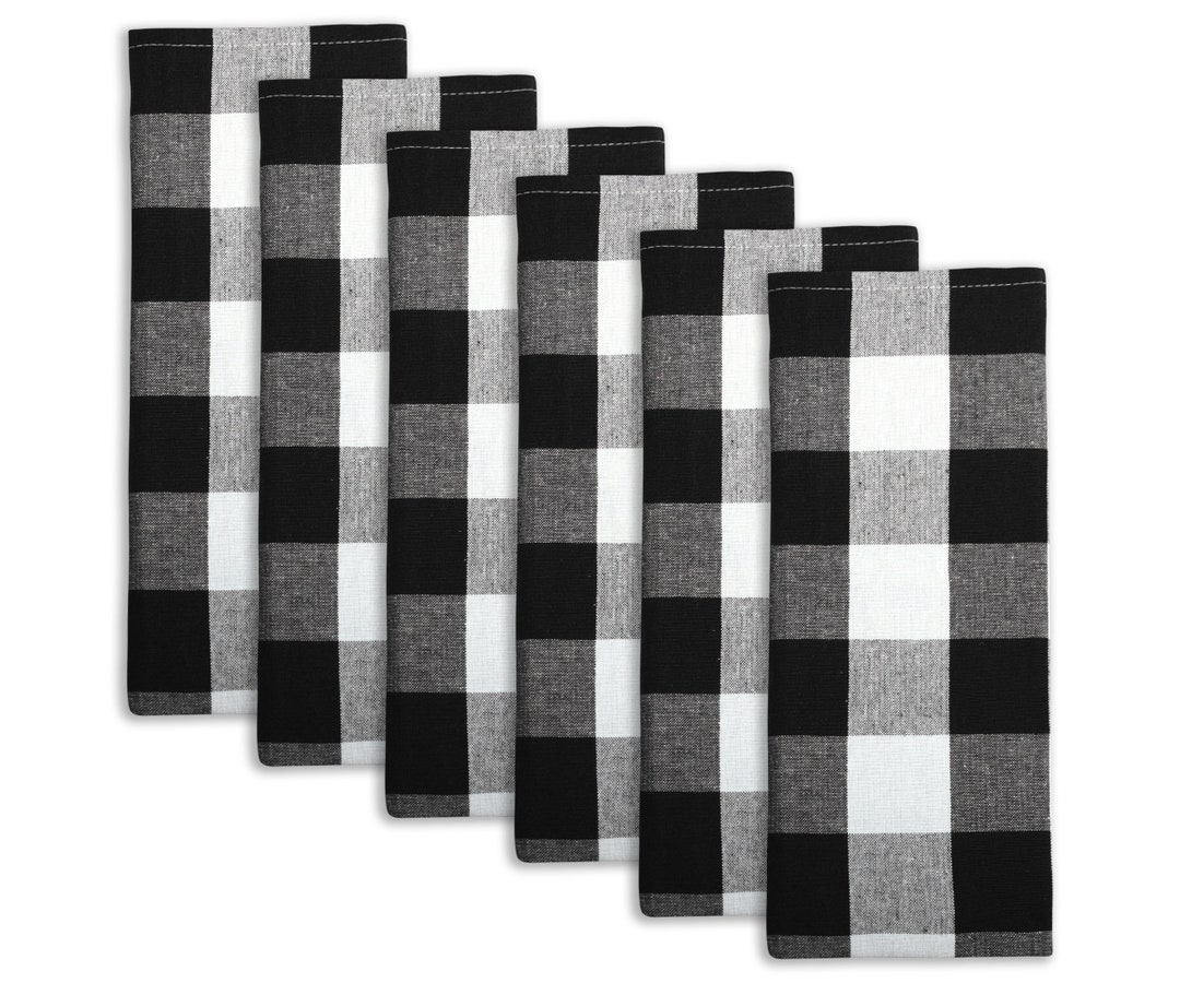 Black Kitchen Towels Cotton, Set of 6, Checkered Dish Towels, Absorbent ...